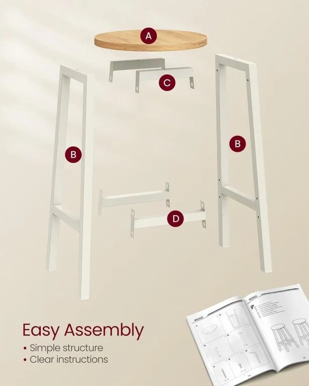 Barová židle set 2 ks, kovový rám, béžová a bílý dub