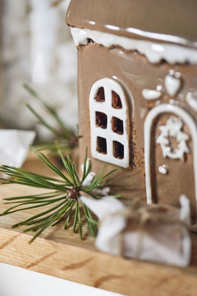 IB LAURSEN Keramický svícen Stillenat Gingerbread Door Wreath, béžová barva, keramika