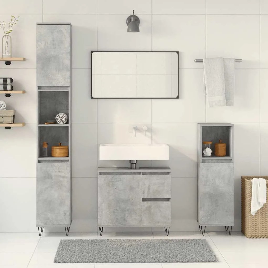 3dílný set koupelnového nábytku betonově šedý kompozitní dřevo 3324956