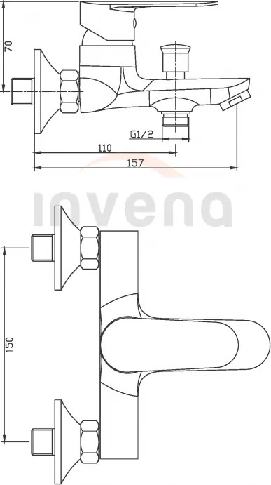 Invena Esla, nástěnná vanová baterie, chromová, INV-BW-94-001-V