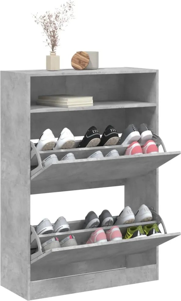 Botník se 2 výklopnými zásuvkami betonově šedý 80 x 34 x 116 cm 3214409