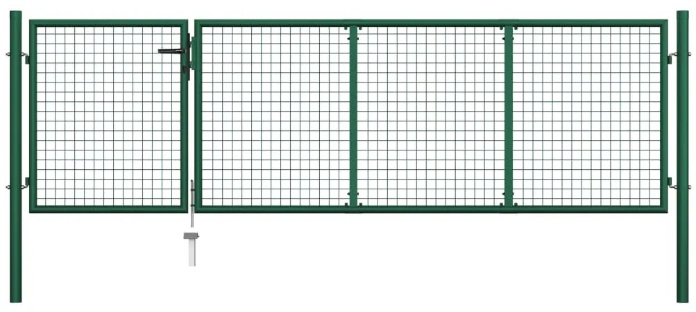 Zahradní brána ocelová 350 x 100 cm zelená 144305