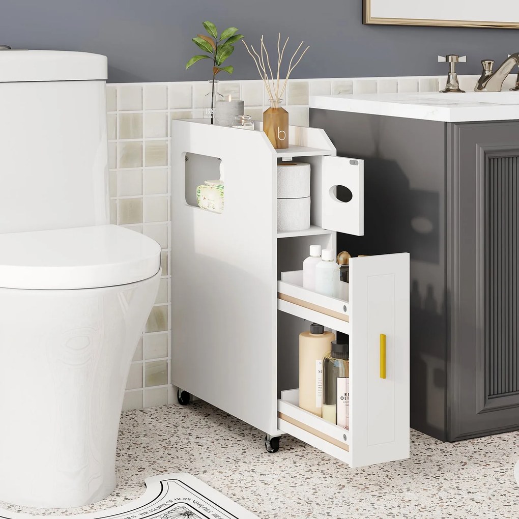 Costway Malá koupelnová skříňka 16 cm úzký organizér s výsuvnou