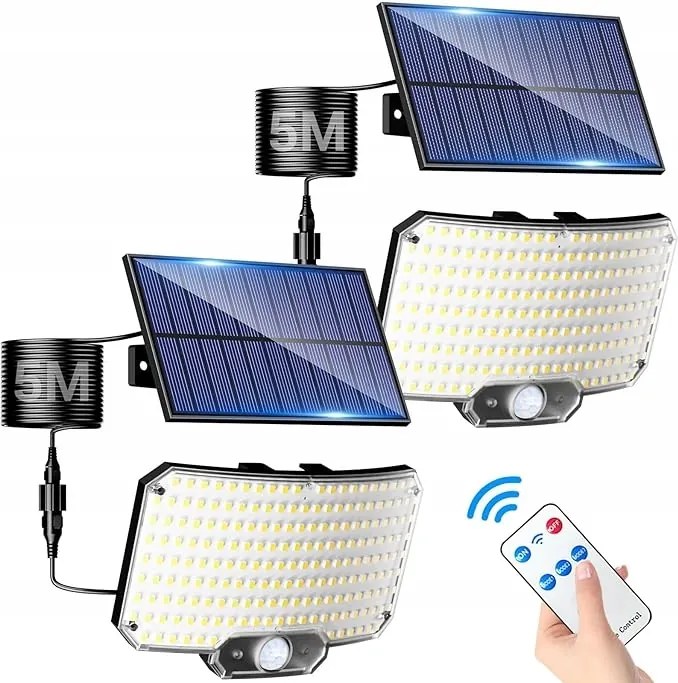 Sada 2-solárních lamp s pohybovým senzorem 234 Led IP65 s dálkovým ovládáním 3-Režimy