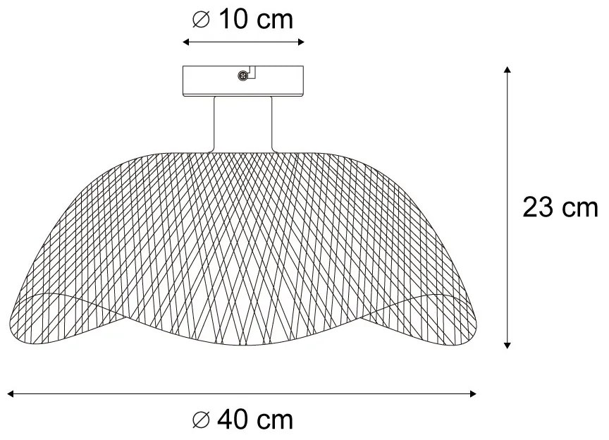 Stropní svítidlo v art deco stylu, černé s přírodním bambusovým stínítkem 40 cm - Alka