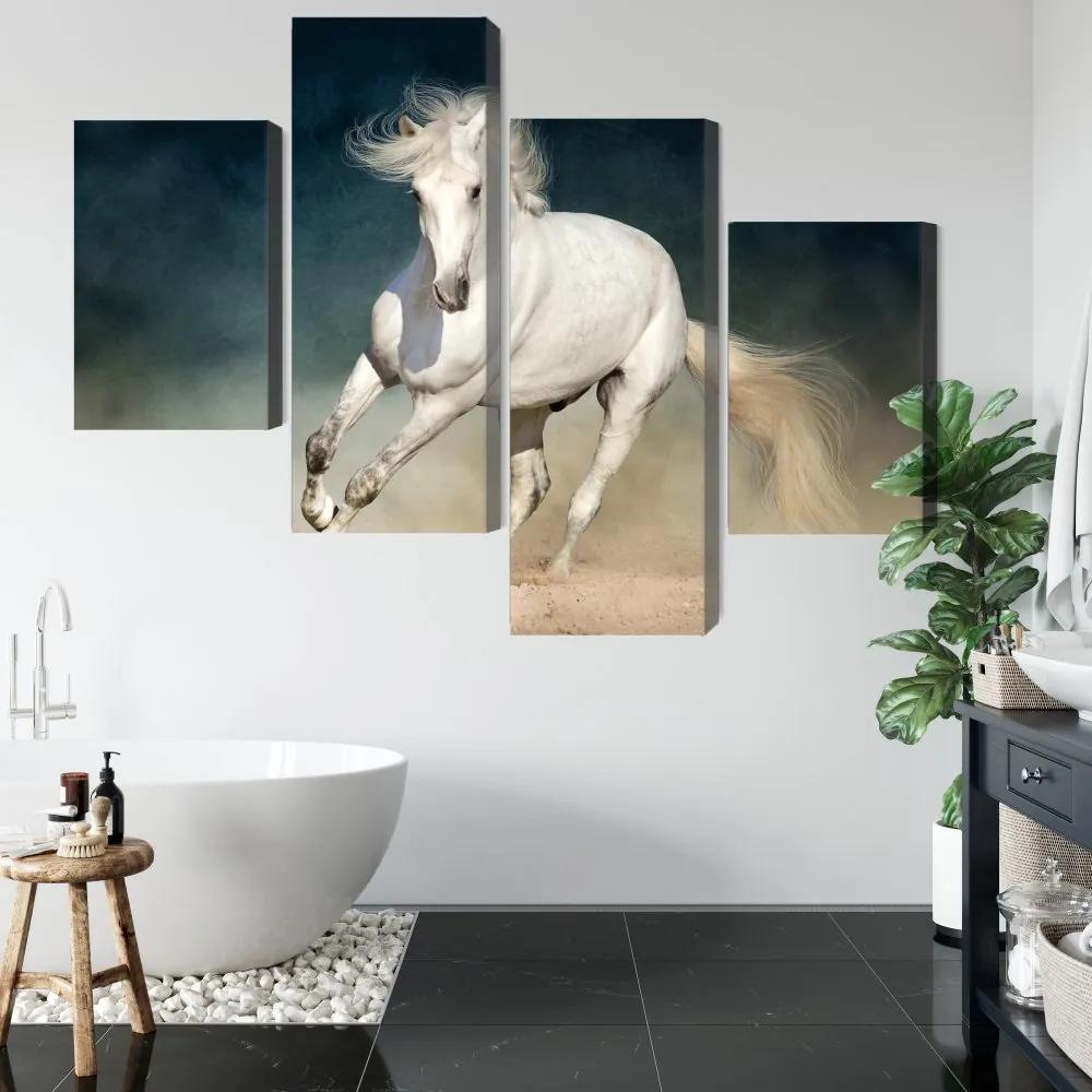 Vícedílný obraz Bílý Kůň Ve Cvalu Nedostatek Nedostatek Plátno Canvas 120x75