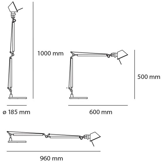 Artemide A015100+A003900 Tolomeo Midi Tavolo LED, designová stolní lampa, 9W LED 3000K, hliník, 100cm