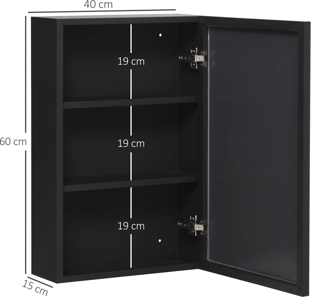 kleankin zrcadlová skříňka Moderní nástěnná skříňka se zrcadlem 3 vrstvy černá 40x15x60 cm pro koupelnu a úsporu místa | Aosom.de