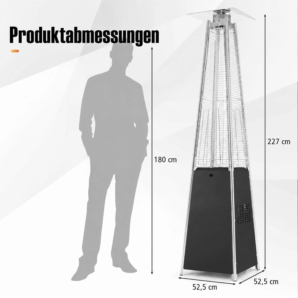 Costway Plynový terasový ohřívač pyramida 14 kW, stříbrný