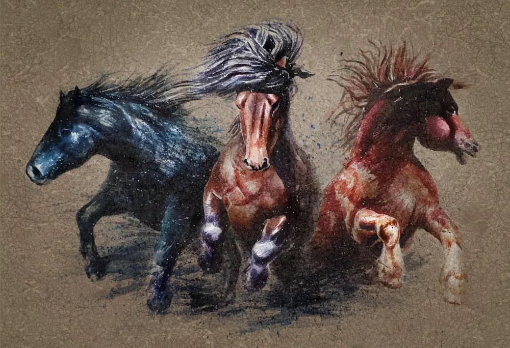 Fototapeta Tři Běžící Koně Omyvatelný vlies 416x290