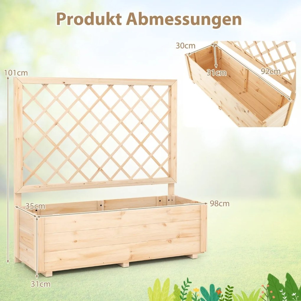 Costway Květinový truhlík s mřížovým vyvýšeným lůžkem s mříží – 98 × 35 × 101 cm