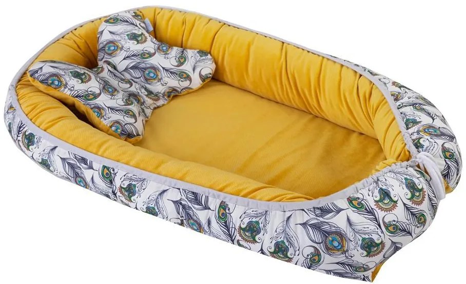 BabyMatex Nest baby Velvet cocoon peacock eyes peří hořčice matrace motýl polštář 55x80 barva 3
