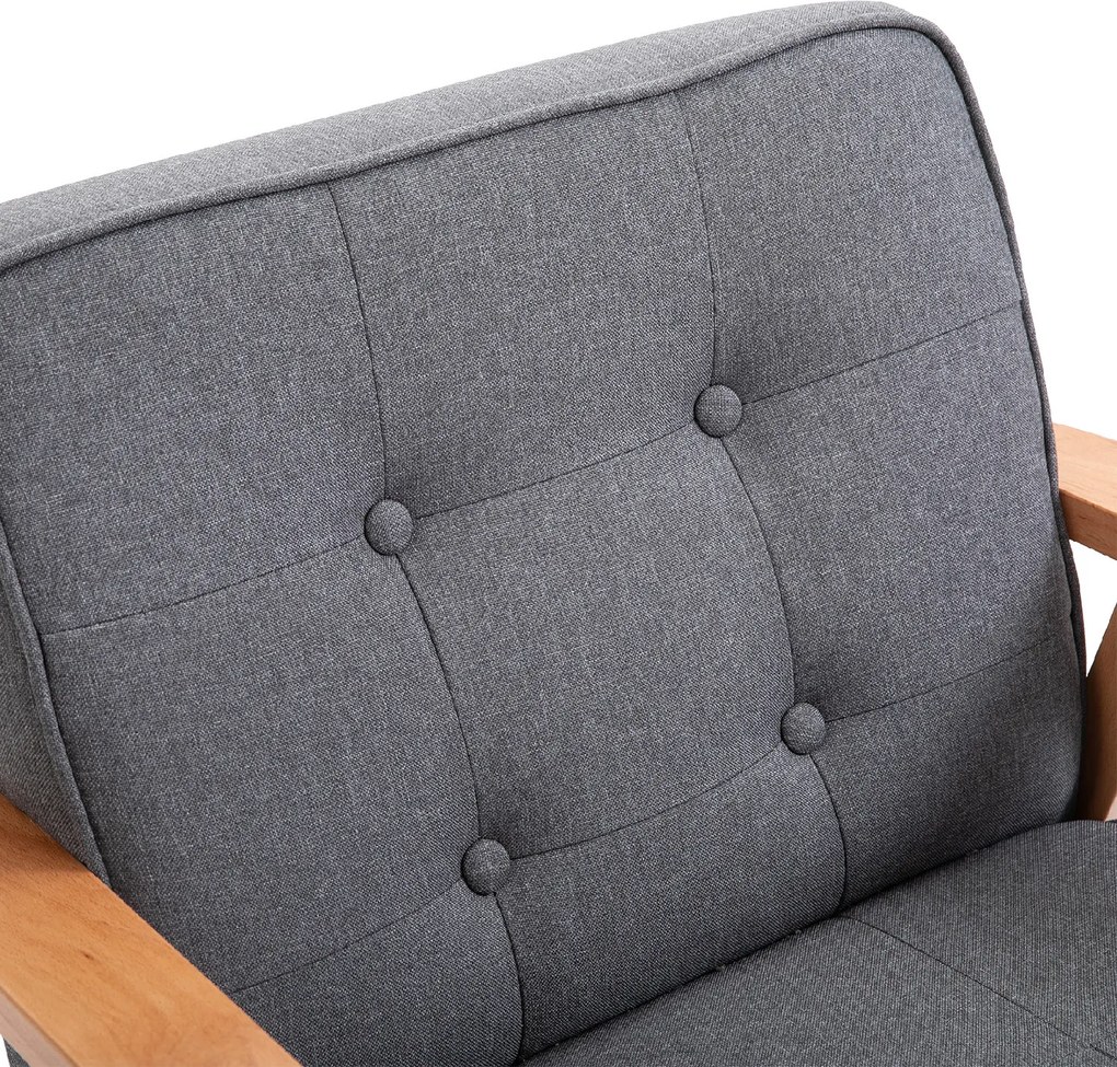 HOMCOM Samostatné Křeslo Lounge s Čalouněním a Dřevěným Rámem, Lněné Šedé 64,5 x 70 x 74 cm