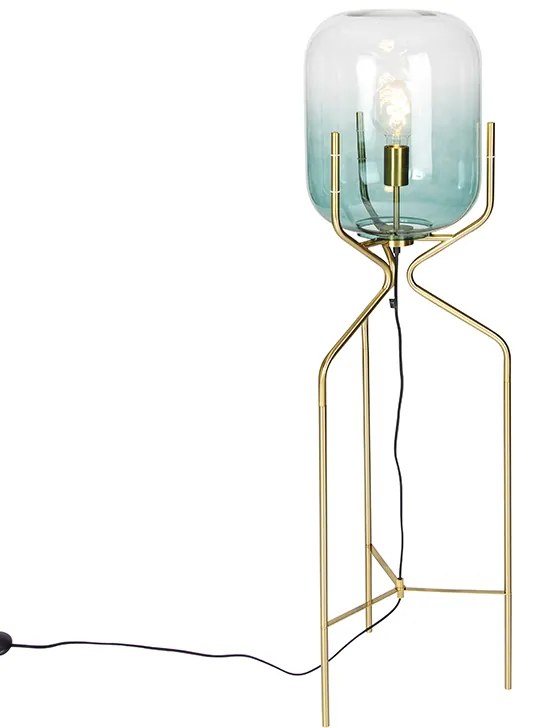 Designová stojací lampa zlatá se zeleným sklem - Bliss