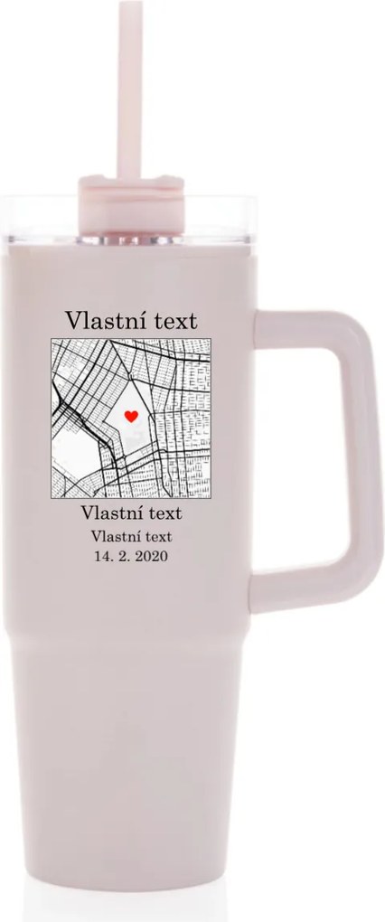 Personalizovaná cestovní termoska s průhledným víčkem s mapou