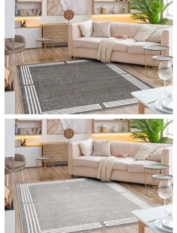 koberec MATEO 8034/944 Moderní vzor rámu strukturální šedá / béžový velikost 200x290 cm | krásné koberce cz