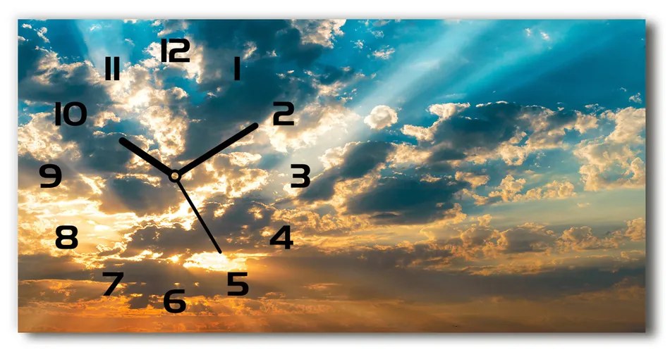 Wallmuralia Skleněné hodiny na stěnu Západ slunce nebe 60x30 cm