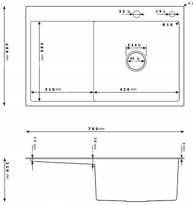 Erga HD, 1-komorový ocelový dřez 780x490x210 mm, pravý, ocelová, ERG-MLS-HD7849R