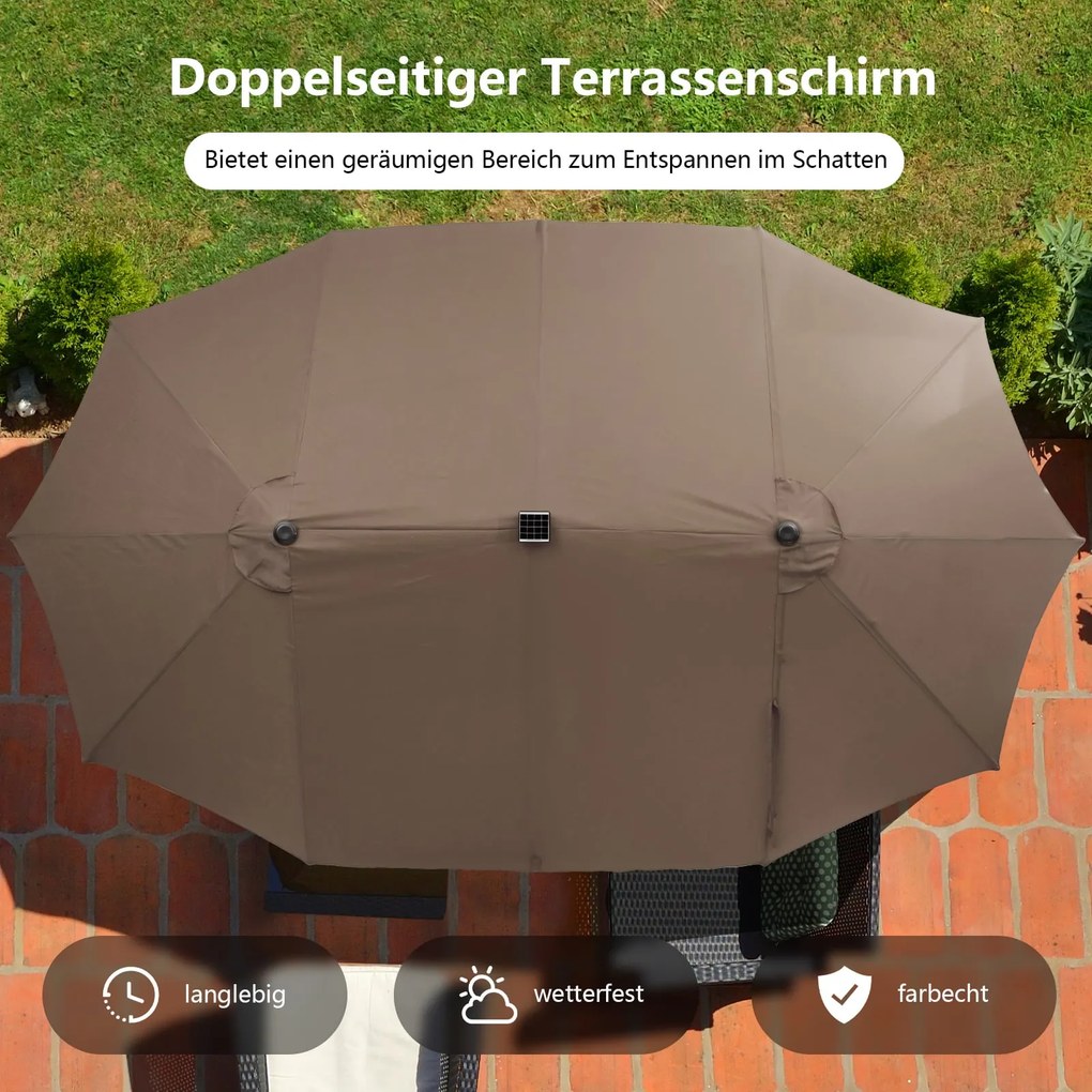 Costway 470 cm Velký dvojitý deštník na terasu s 48 solárními LED světly