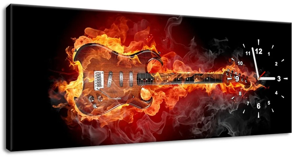 Gario Obraz s hodinami Hořící kytara Velikost: 60 x 40 cm