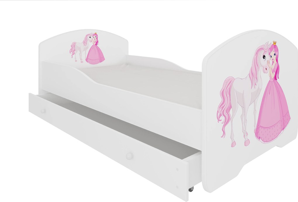 ADRK Furniture Postel s matrací a zásuvkou PEPE PRINCESS AND HORSE 140x70 CH-Pep-Pri-Hor-140-E360