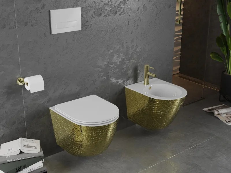 Mexen Lena, závěsný bidet 480x370x325 mm, bílá - zlatý vzor, 35224808
