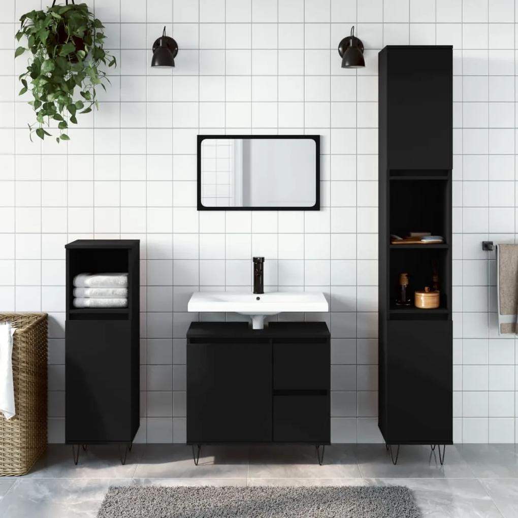 3dílný set koupelnového nábytku černý kompozitní dřevo,  3190222