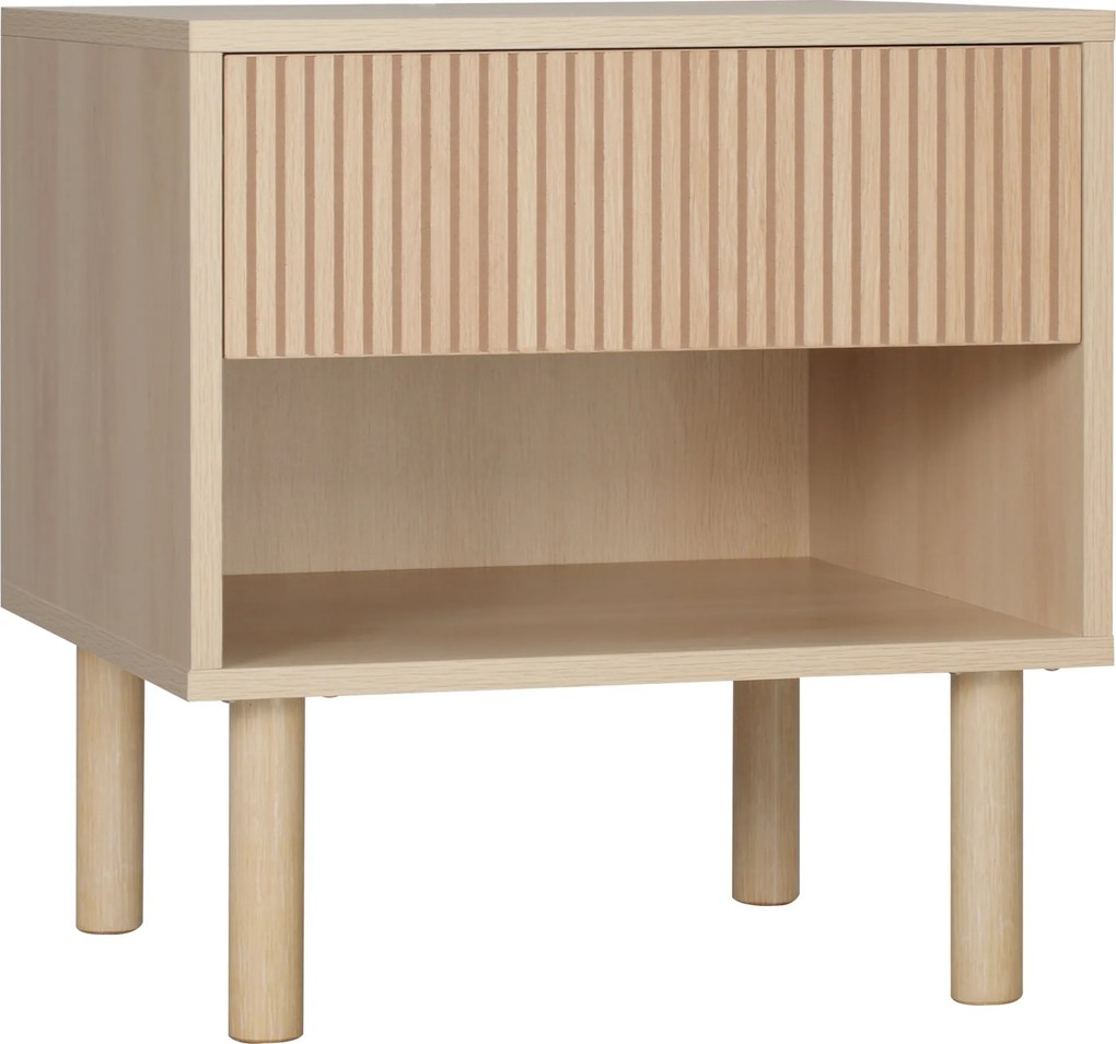 HOMCOM Noční stolek s šuplíky a policemi, moderní styl, 47 x 47 x 50 cm, přírodní dřevěný povrch | Aosom