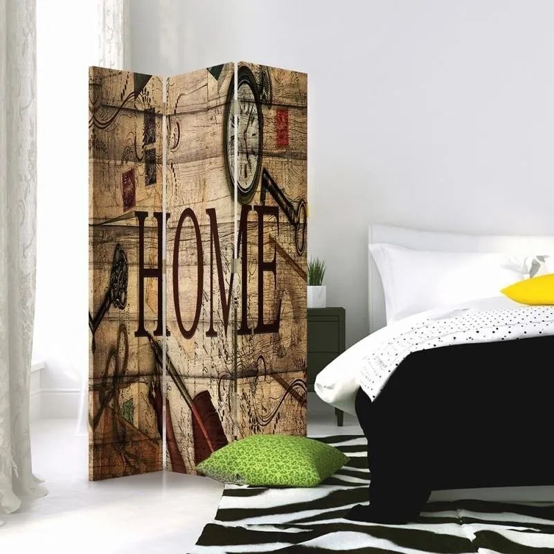 Ozdobný paraván Home Písmo Retro Brown - 110x170 cm, třídílný, klasický paraván