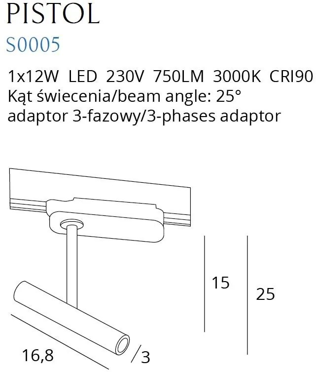 Maxlight S0005 PISTOL Kolejnicové svítidlo 12W LED, bílé