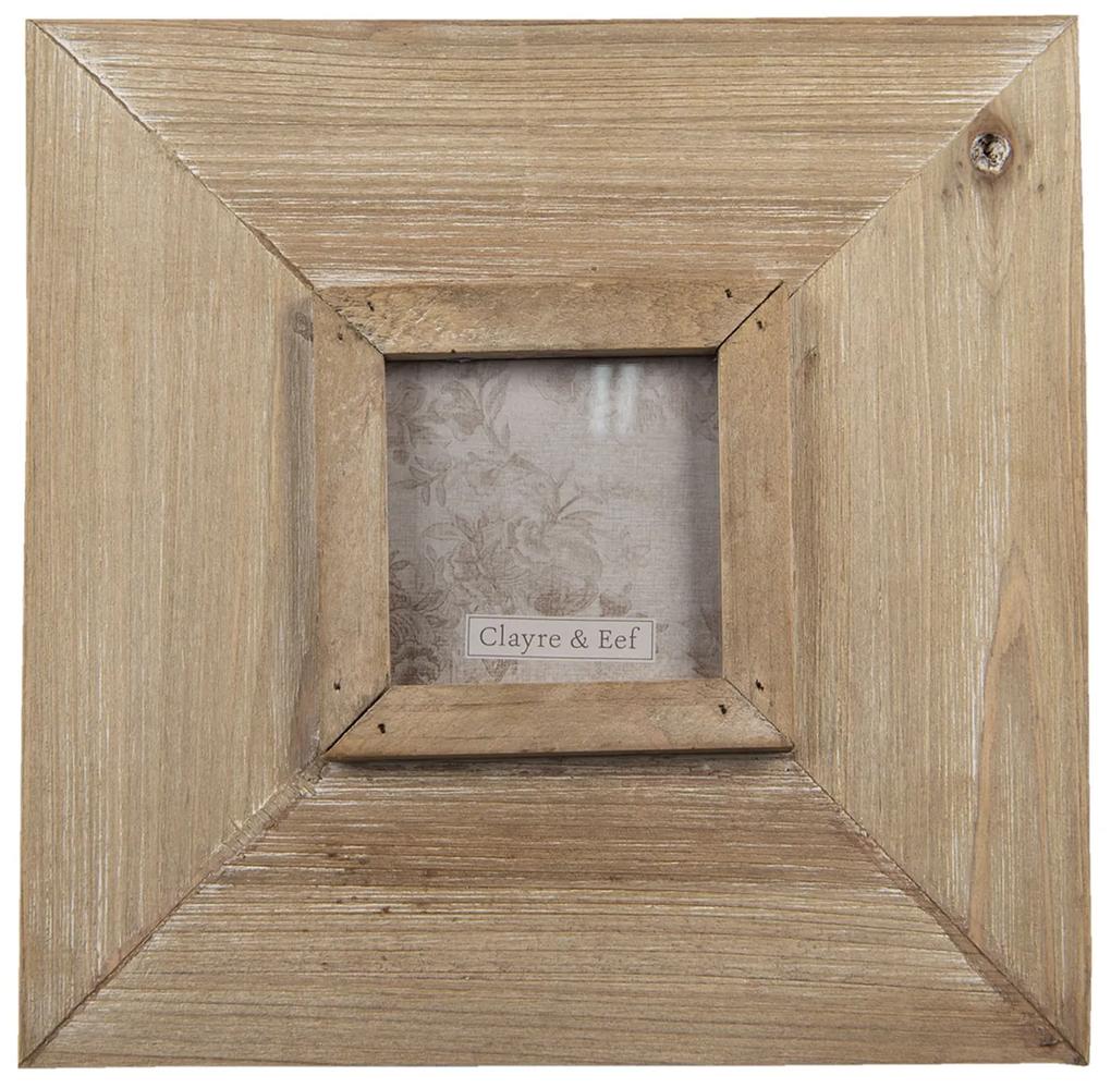 Hnědý antik dřevěný fotorámeček s patinou - 25*2*25 cm/ 9*9cm