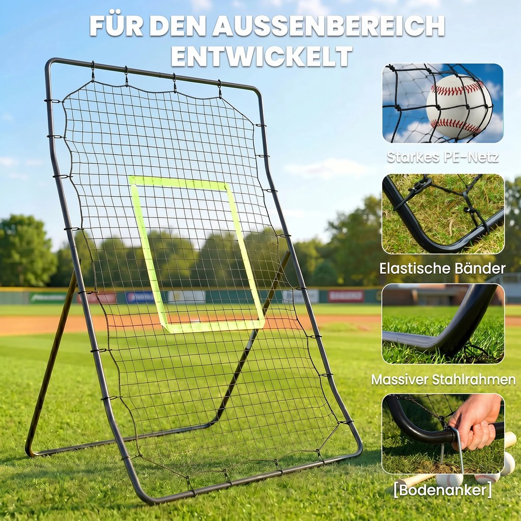 HOMCOM Baseball Rebounder PitchBack odrazová stěna s dopadovou zónou pro baseball a fotbal, přenosná, kovová, černá, 123 x 174 cm | Aosom.de