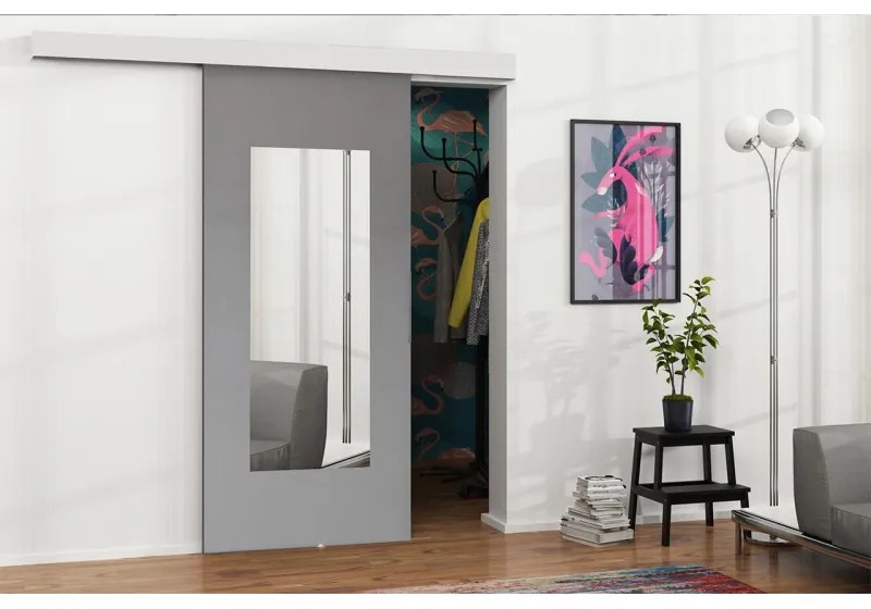 Posuvné dveře Mereno VII 80, Barva: Bíla / Grafit + Zrcadlo