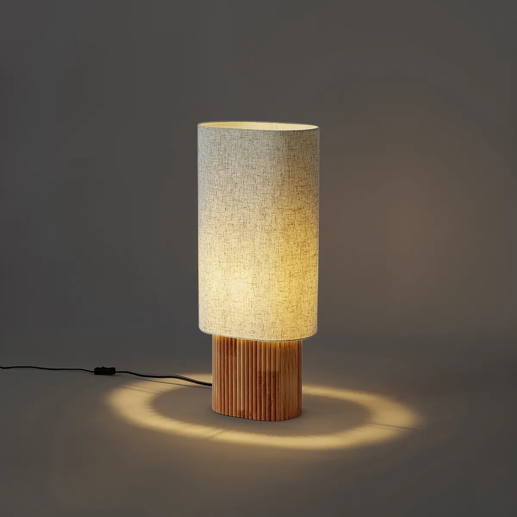 Dřevěná stolní lampa Japandi s lněným stínidlem 70 cm - Lamel