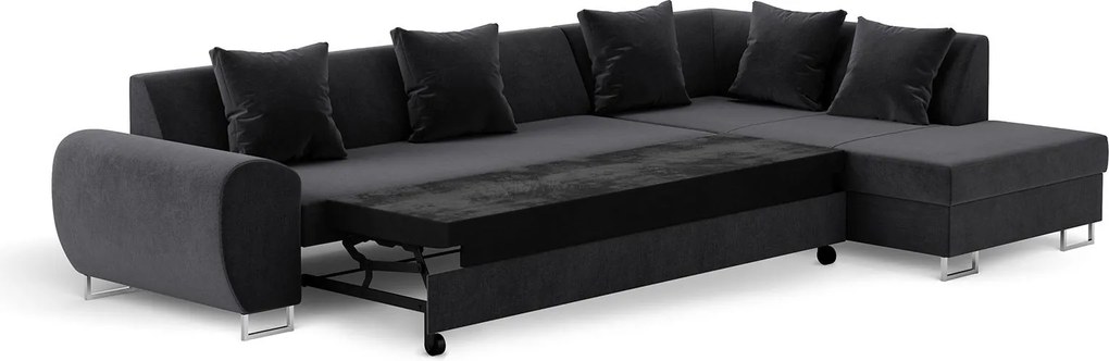 KOOKO HOME Rohová rozkládací sametová pohovka s úložným prostorem Adagio XL pravý roh
