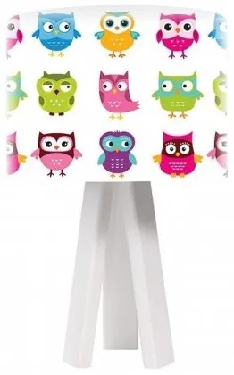 Timberlight Dětská stolní lampa Rainbow Owls + bílý vnitřek + bílé nohy