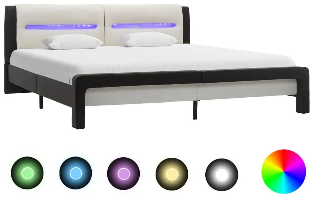 286735 vidaXL Rám postele s LED světlem černobílý umělá kůže 120 x 200 cm