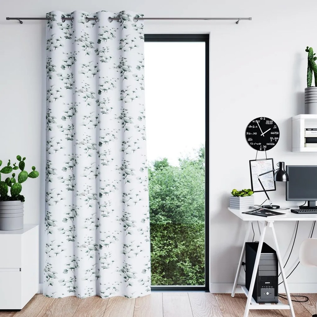 Závěs AmeliaHome Serenity se průchodkami 140x250 cm bílý/zelený