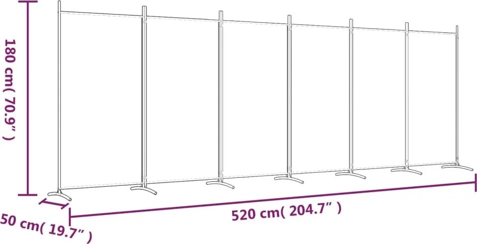 vidaXL 6dílný paraván 520x180 cm textil [350273] Barva: Hnědá