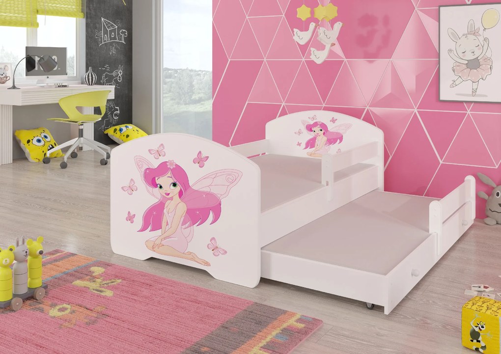 ADRK Furniture Dvojitá postel s bariérkou a matracemi PEPE II GIRL WITH WINGS 160x80 CH-Pep-II-Barr-Girl - wing-E982