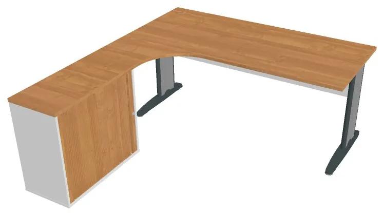 Sestava stolu a rol. skříně pravá 180 cm - Hobis Cross CE 1800 HR P Dekor stolové desky: olše, Dekor lamino podnože: bílá, Barva nohou: černá