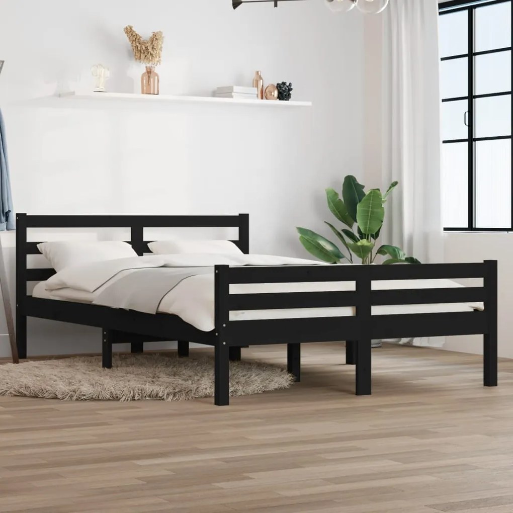 Rám postele černý masivní dřevo 140 x 190 cm,  814803