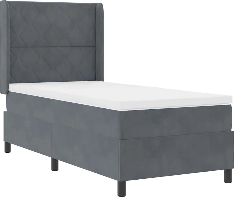 Postel s boxspringem s čelo Tmavě šedá 90 x 190 cm samet 3342039