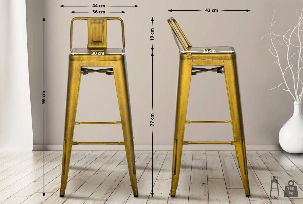 Kovová barová židle Mason - Zlatá