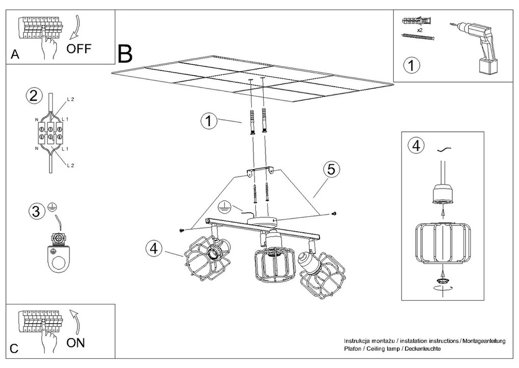 Sollux Lighting Stropní svítidlo BELUCI 3 Černá
