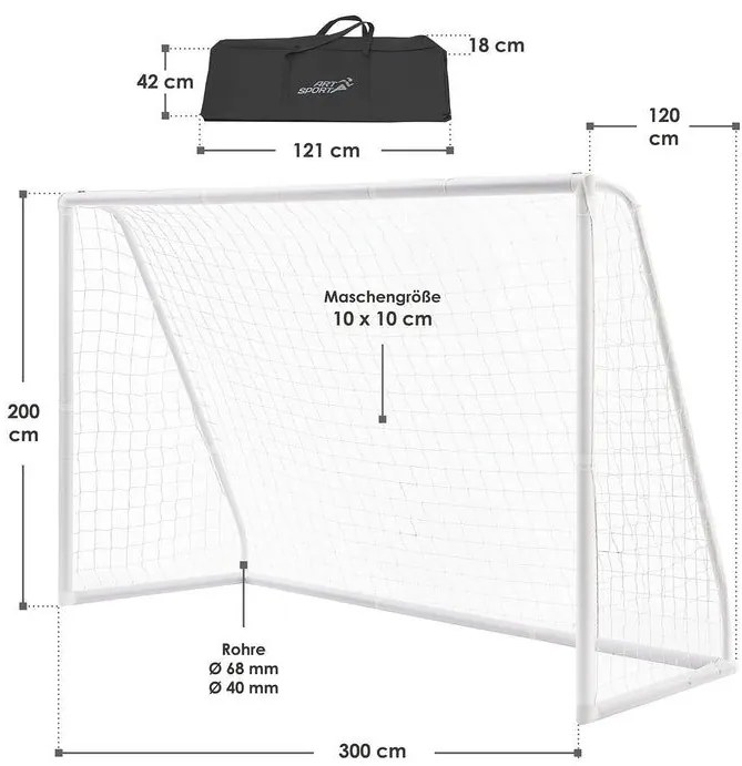 Fotbalová branka 300×200 cm s klik systémem