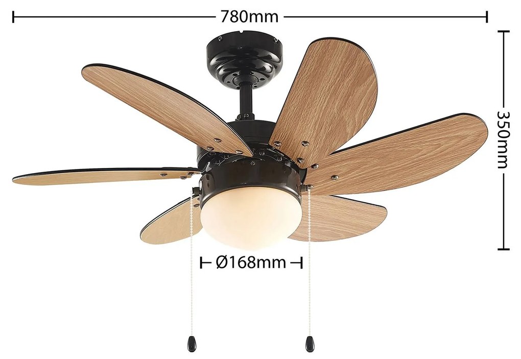 Stropní ventilátor Lindby s osvětlením Minja black quiet 78 cm