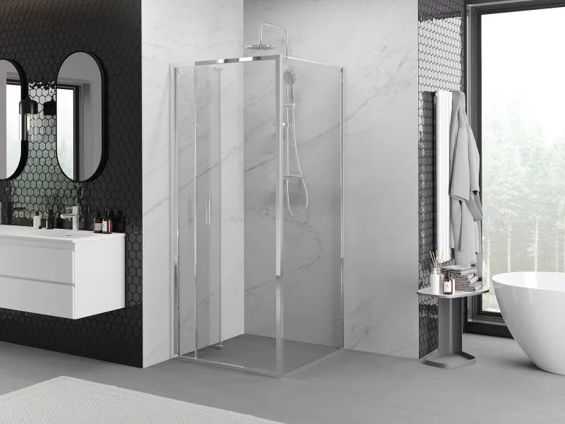 Mexen Exo, skládací sprchová kabina, dveře 110 cm + boční stěna 110 cm, transparentní sklo, chrom, 816-110-110-01-00