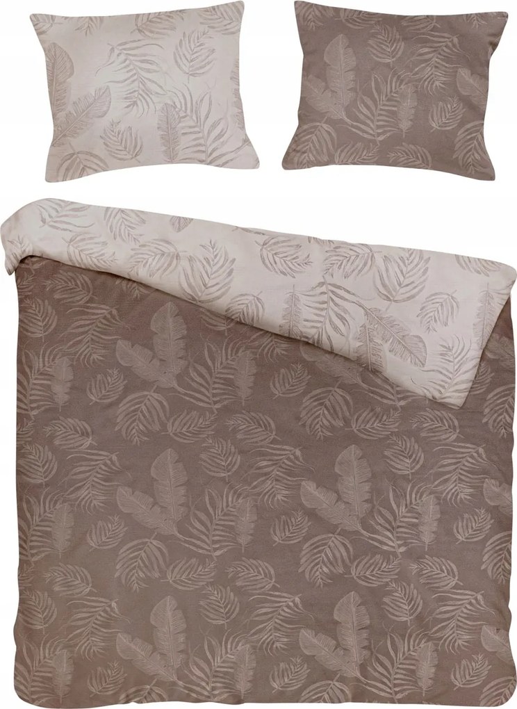 Povlečení bavlněné Žakárové 220x200 Cottonlove Jacquard hnědé s květinami