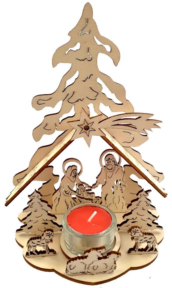 AMADEA Dřevěný svícen betlém, skládací, 19 cm